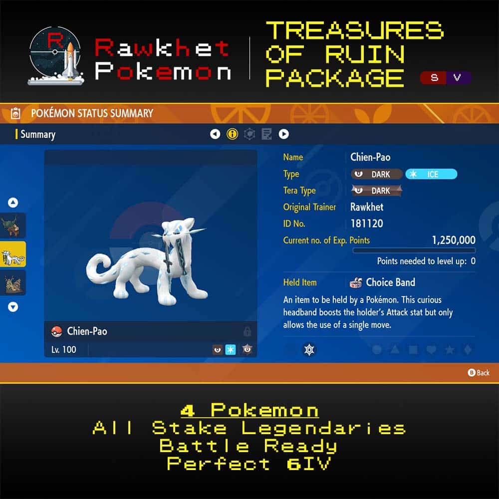 Treasures of Ruin Package (4x, 6IV, Battle Ready) – Pokemon Scarlet and ...