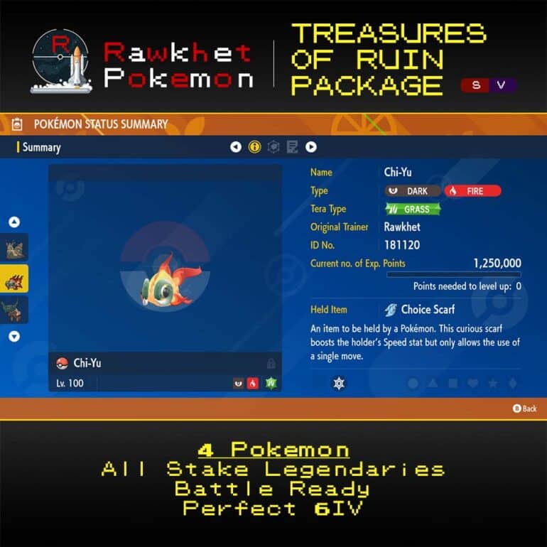 Treasures of Ruin Package (4x, 6IV, Battle Ready) – Pokemon Scarlet and ...